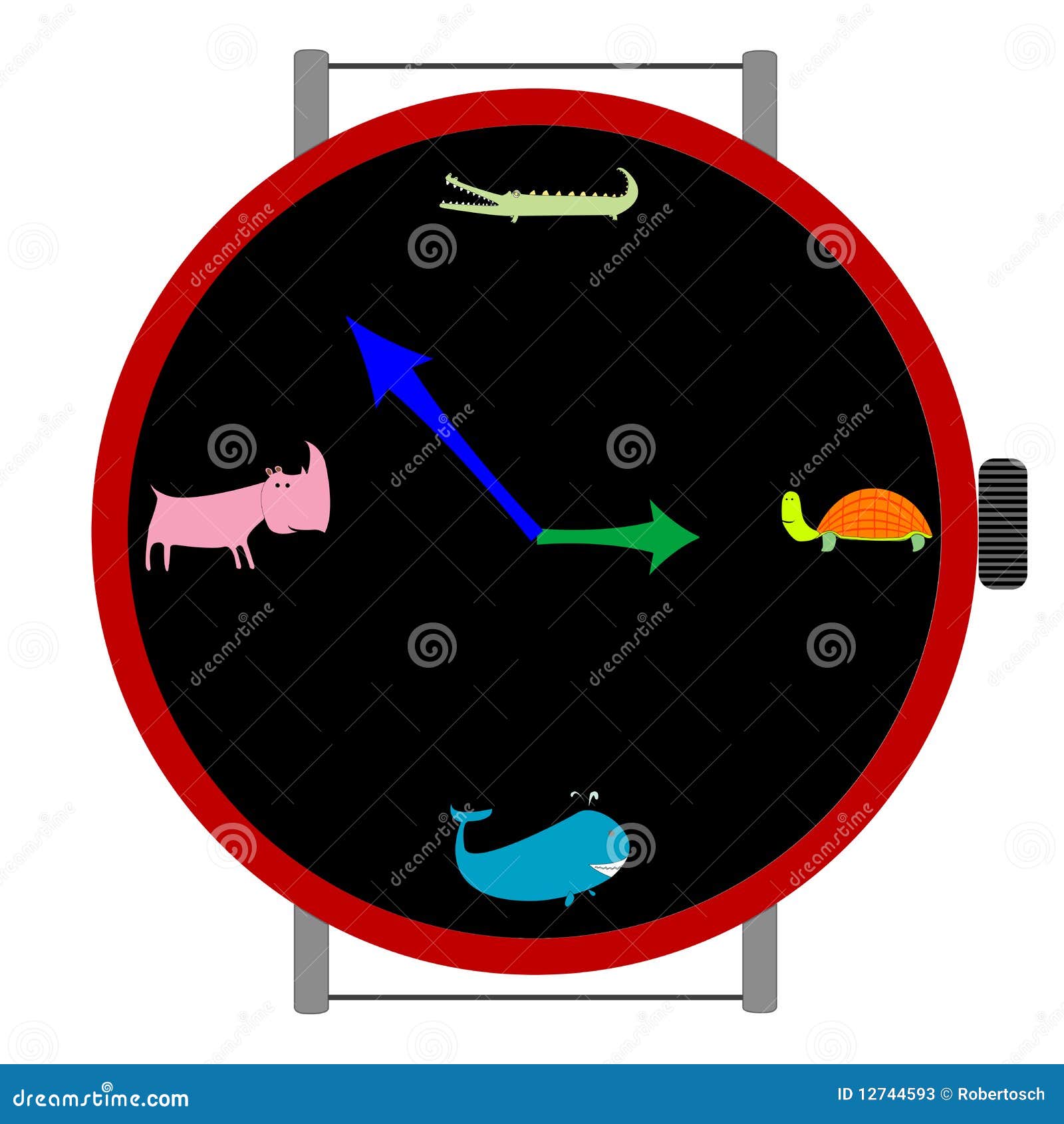 Clock with animals stock vector. Illustration of blue - 12744593