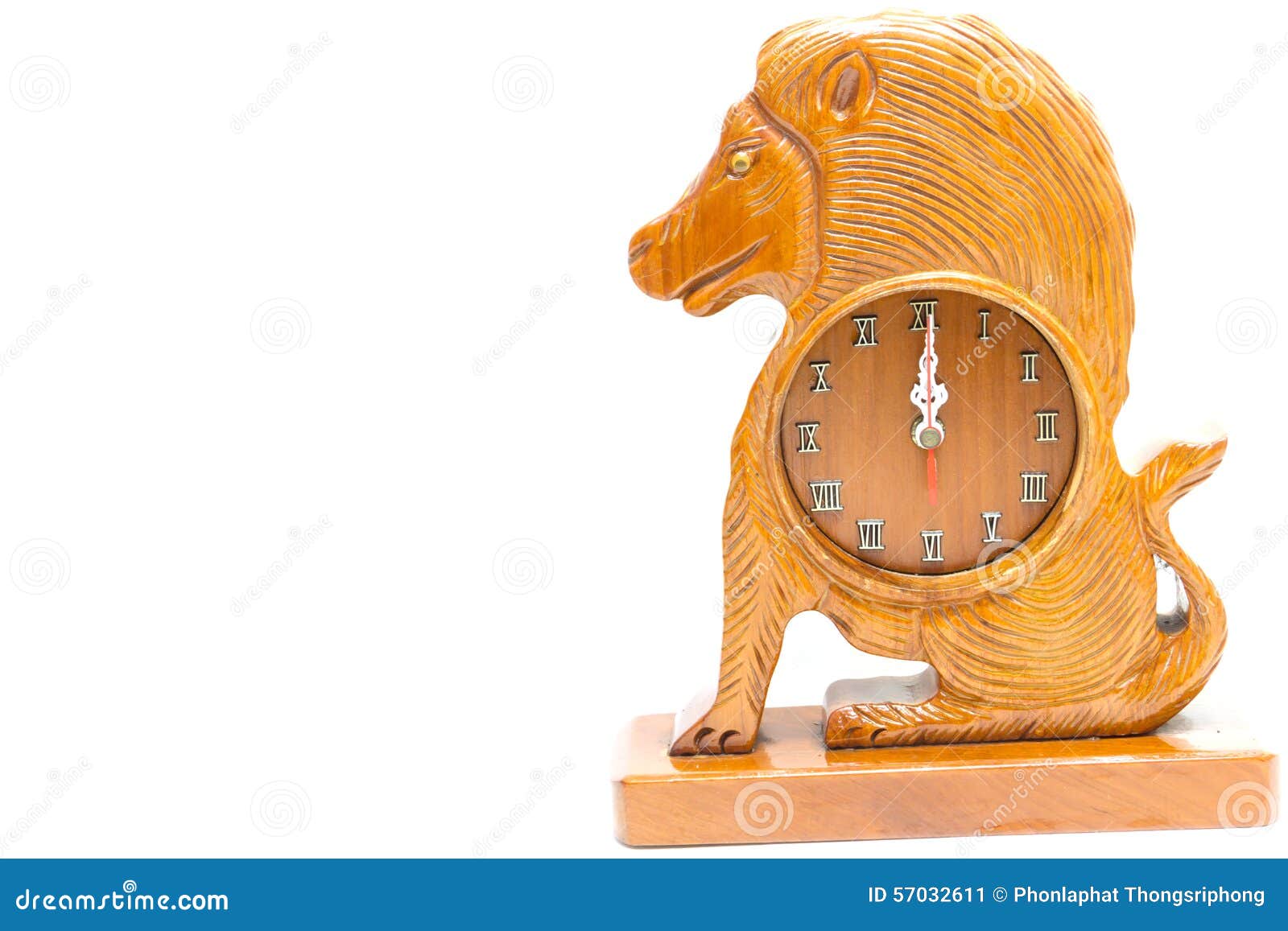 Clock Antique Wooden Lion Isolated Over White Stock Photos - Free ...