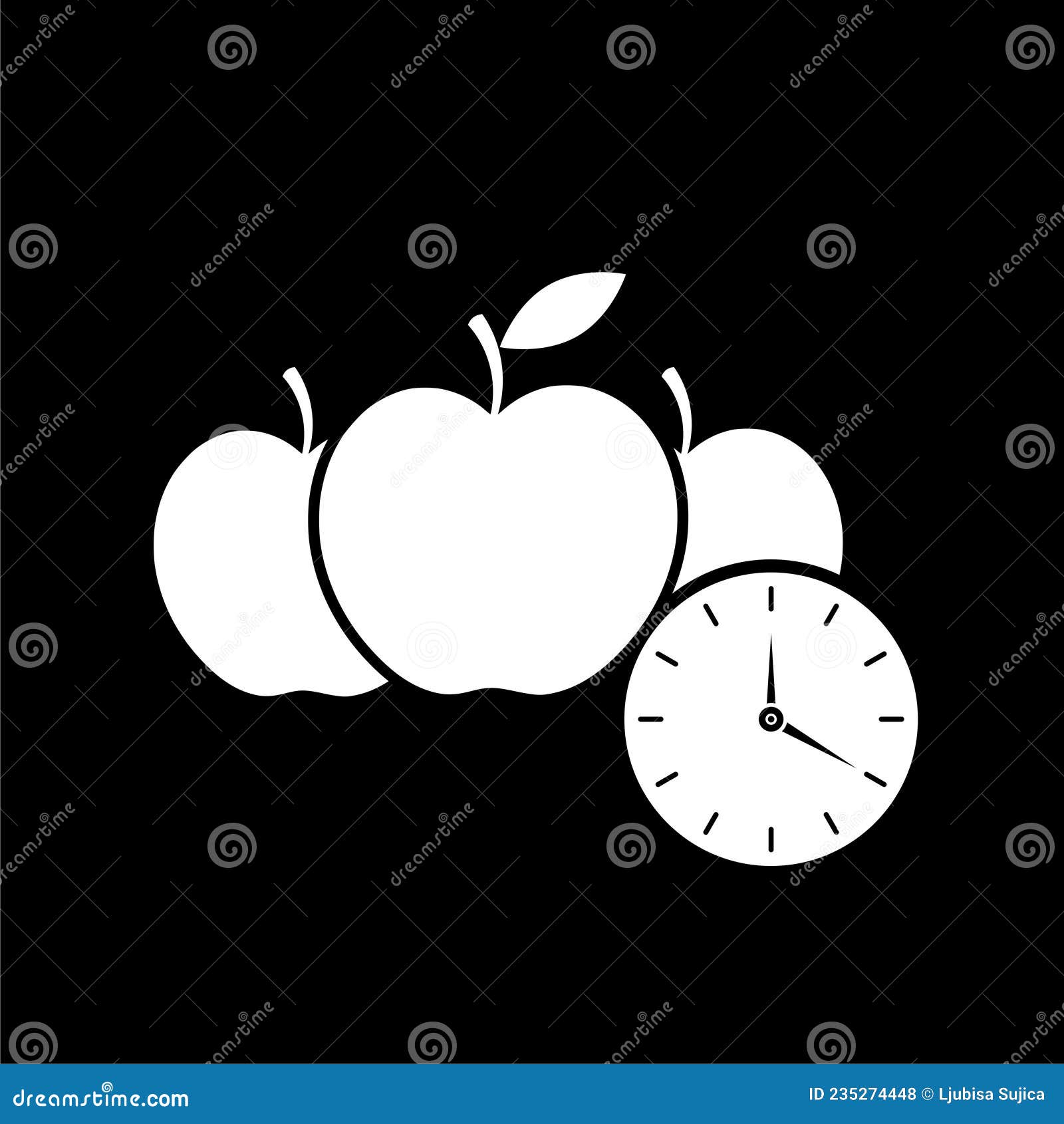 Clock and Apple Icon Isolated on Dark Background Stock Vector ...