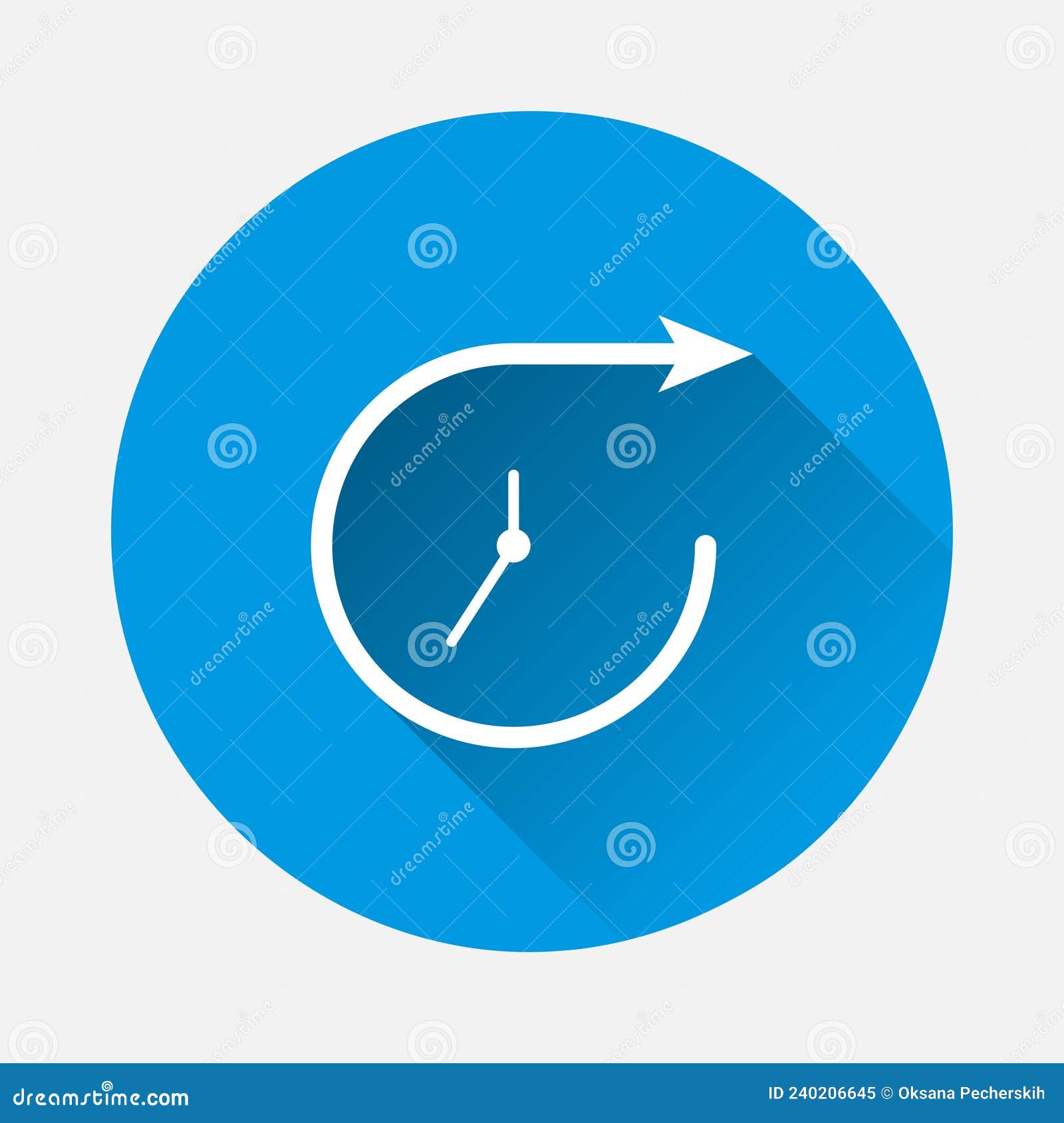 Clock With Arrow Iconon Blue Background. Flat Image With Long Shadow ...