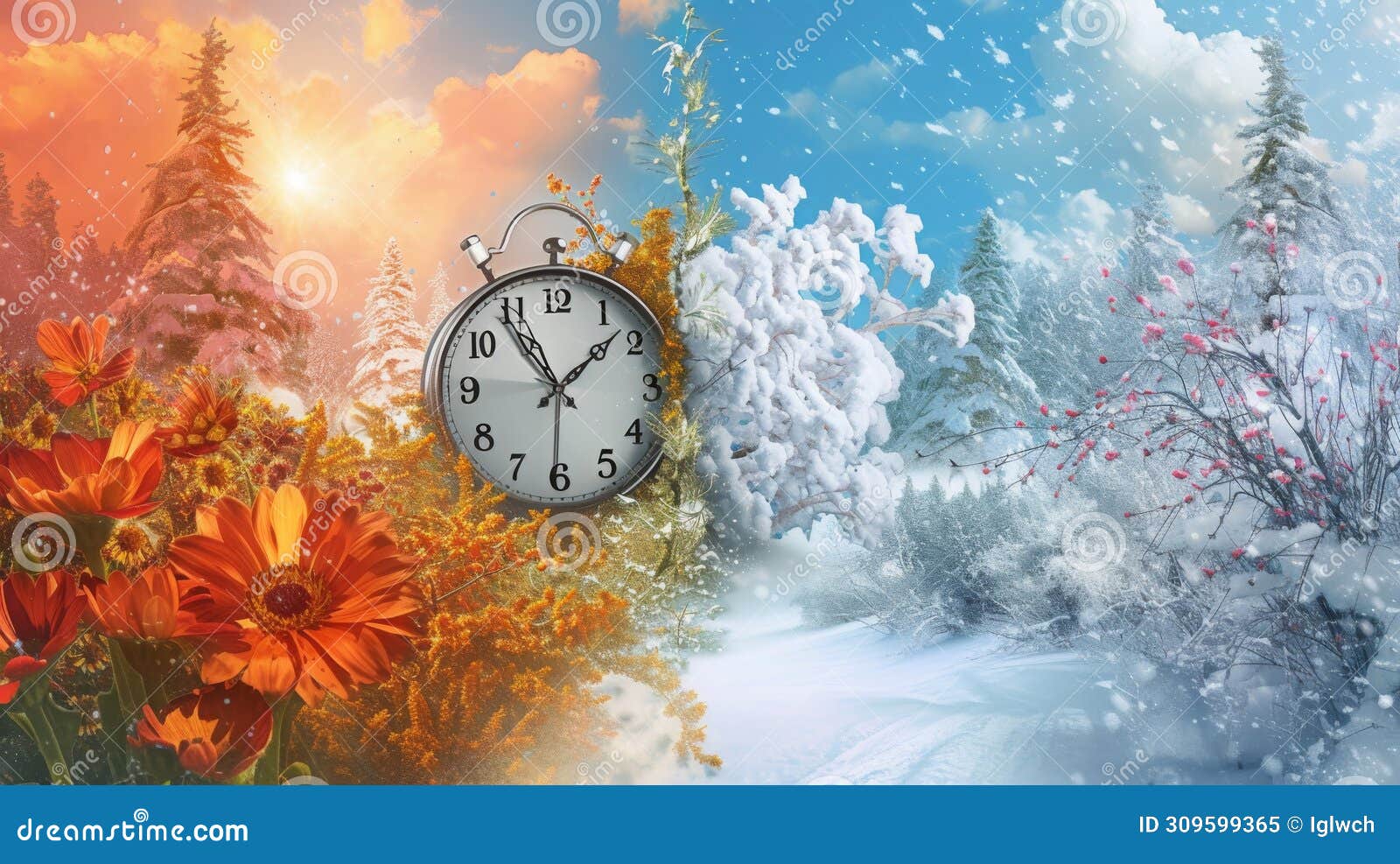Clock As a Border between Summer and Winter Stock Image - Image of ...