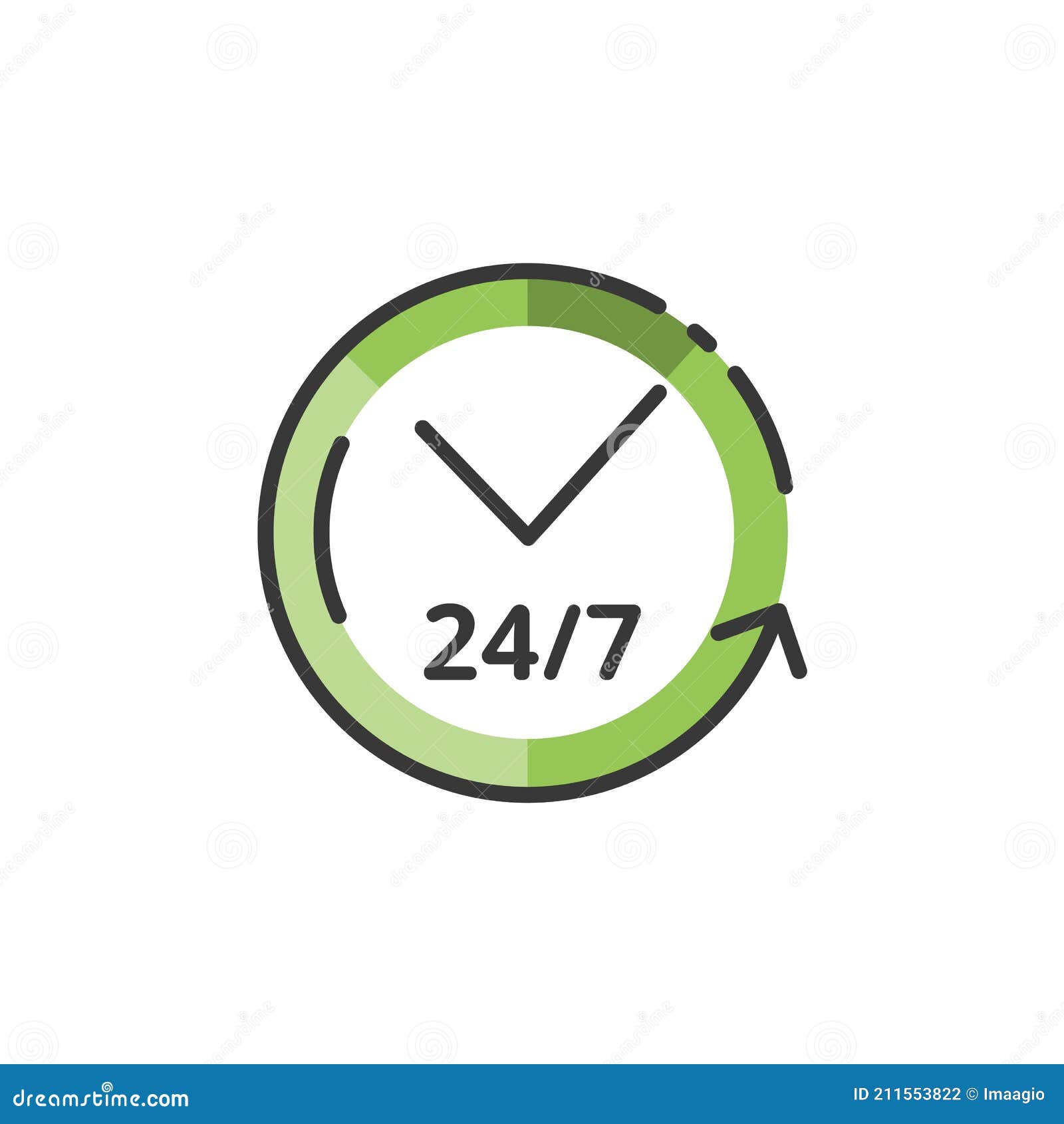 Clock. 24 7 Assistance Service. Filled Color Icon. Commerce Vector ...