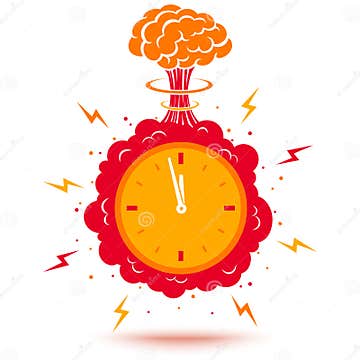 Clock with atomic bomb. stock vector. Illustration of explosion - 91245786