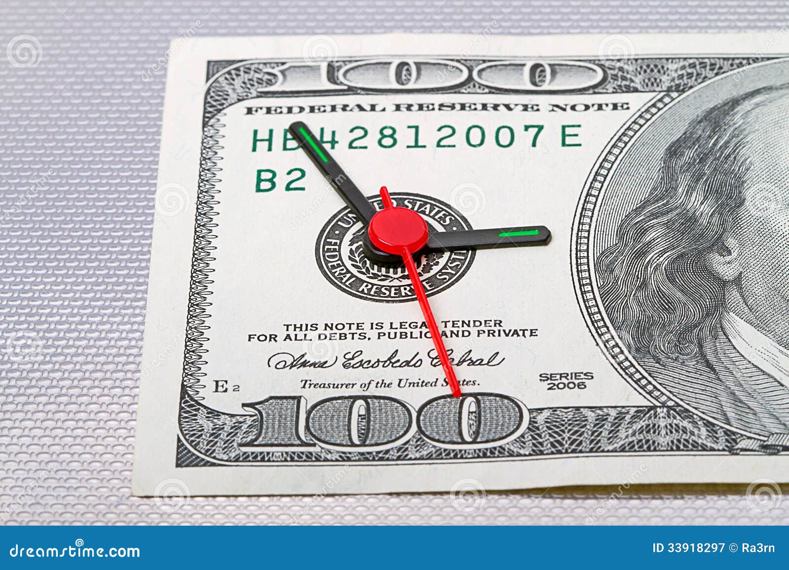 Clock on a banknote stock image. Image of second, minute - 33918297
