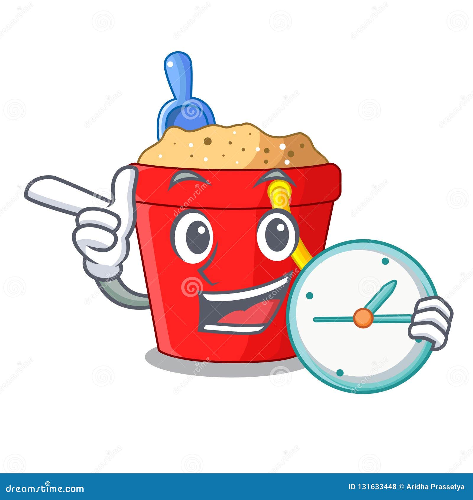 With Clock Beach Bucket Shape the Fun Character Stock Vector ...