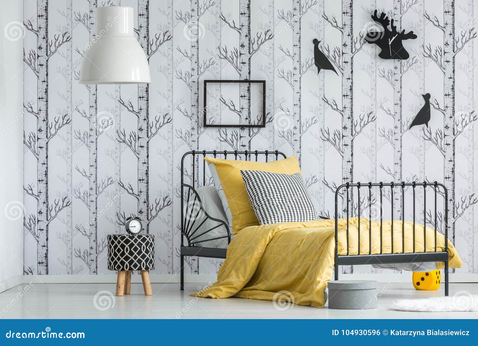 Clock on bedside table stock photo. Image of bedding - 104930596