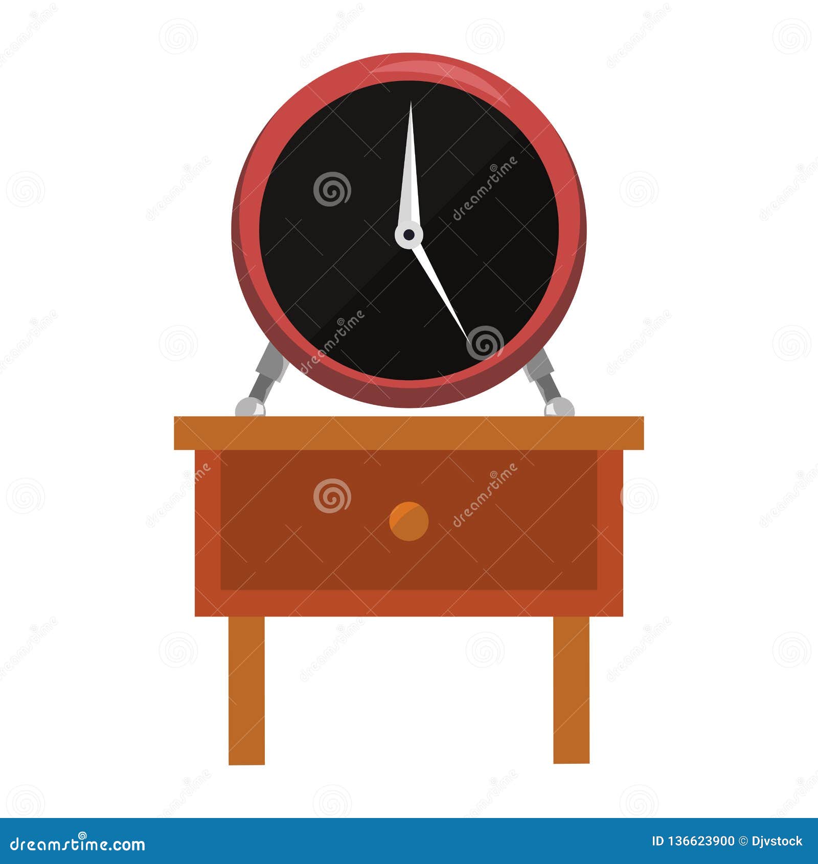 Clock on Bedside Table on White Background Stock Vector - Illustration ...
