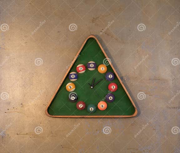 Clock with Billiards on Old Wall Stock Photo - Image of round, clock ...
