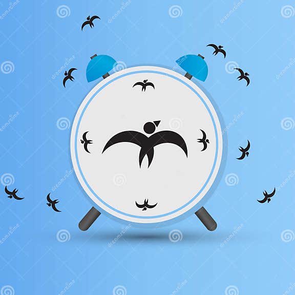 Alarm Clock Face with Flying Birds, Time Flies Concept Stock Vector ...