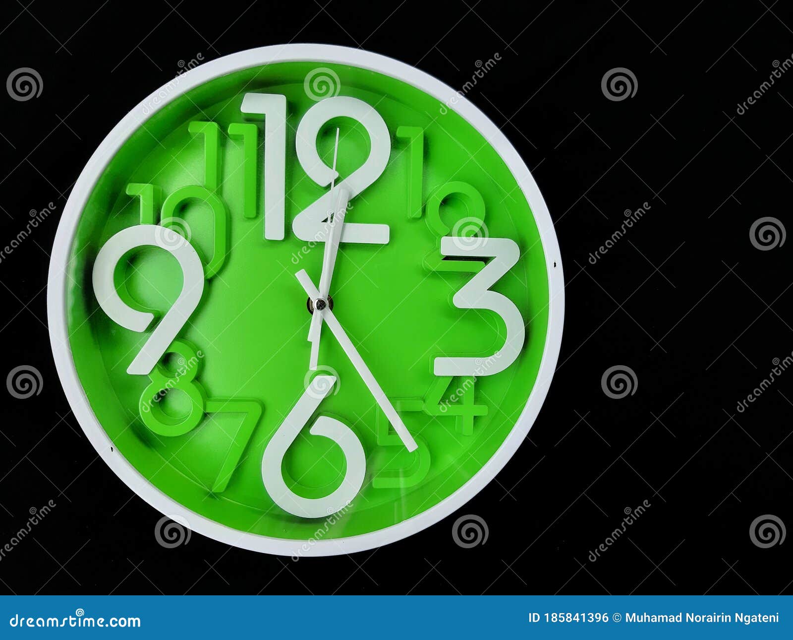 Clock on Black Background. the Time is 12:25 am or Pm. Twelve O'clock ...