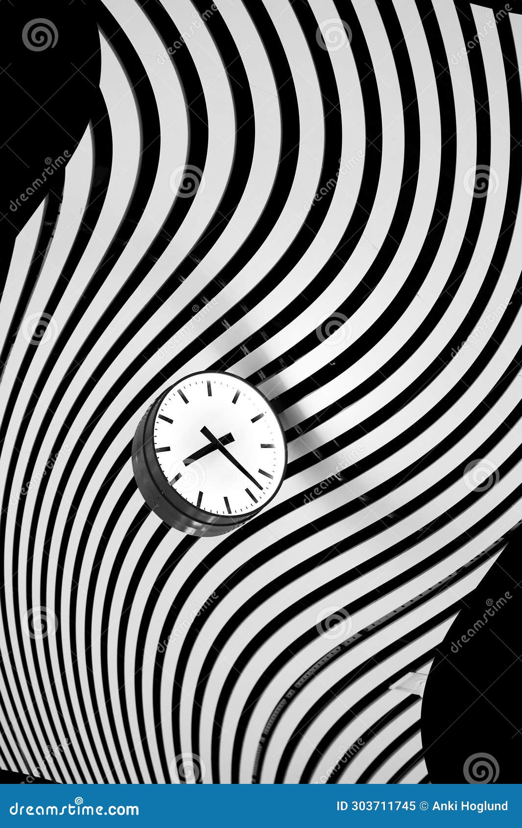Clock in Black and White on Bent Striped Pattern Stock Image - Image of ...