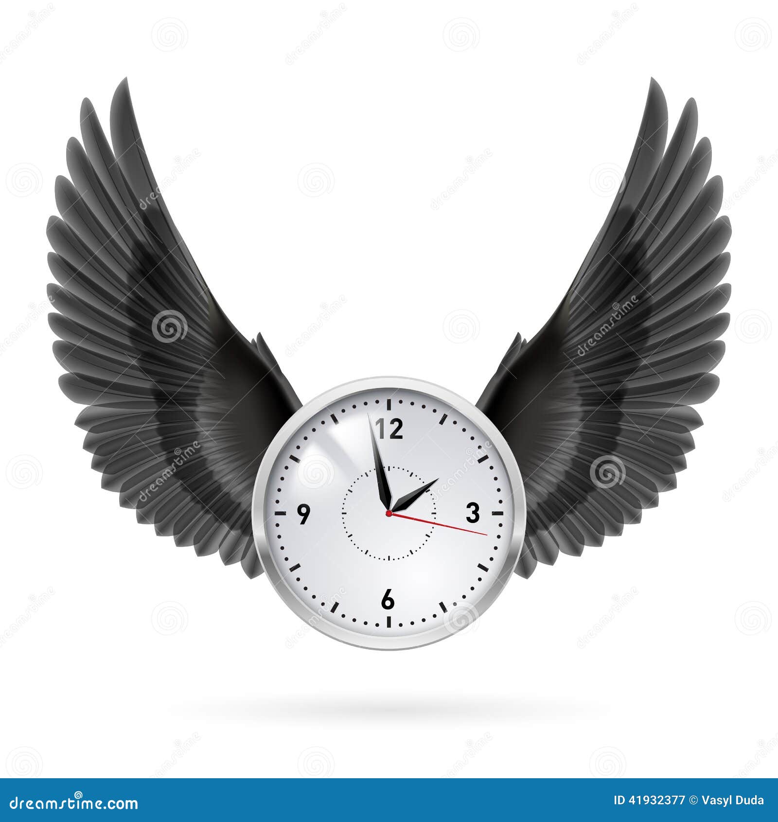 Clock and black wings. stock vector. Illustration of clock - 41932377