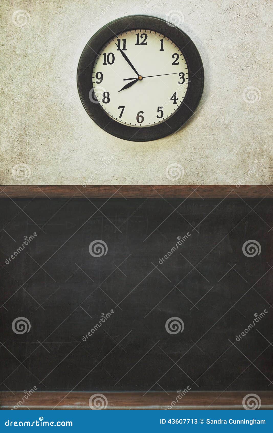 Clock and Blackboard with Distressed Wall Stock Image - Image of ...