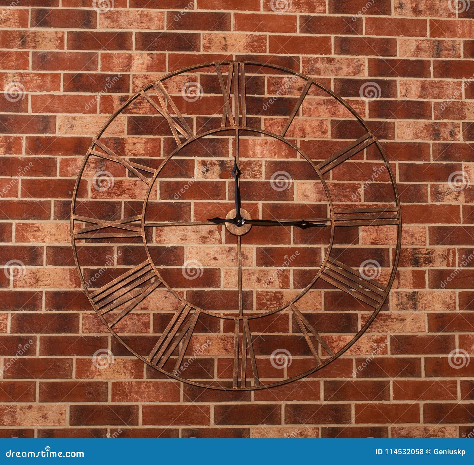 Clock on the brick wall stock photo. Image of white - 114532058