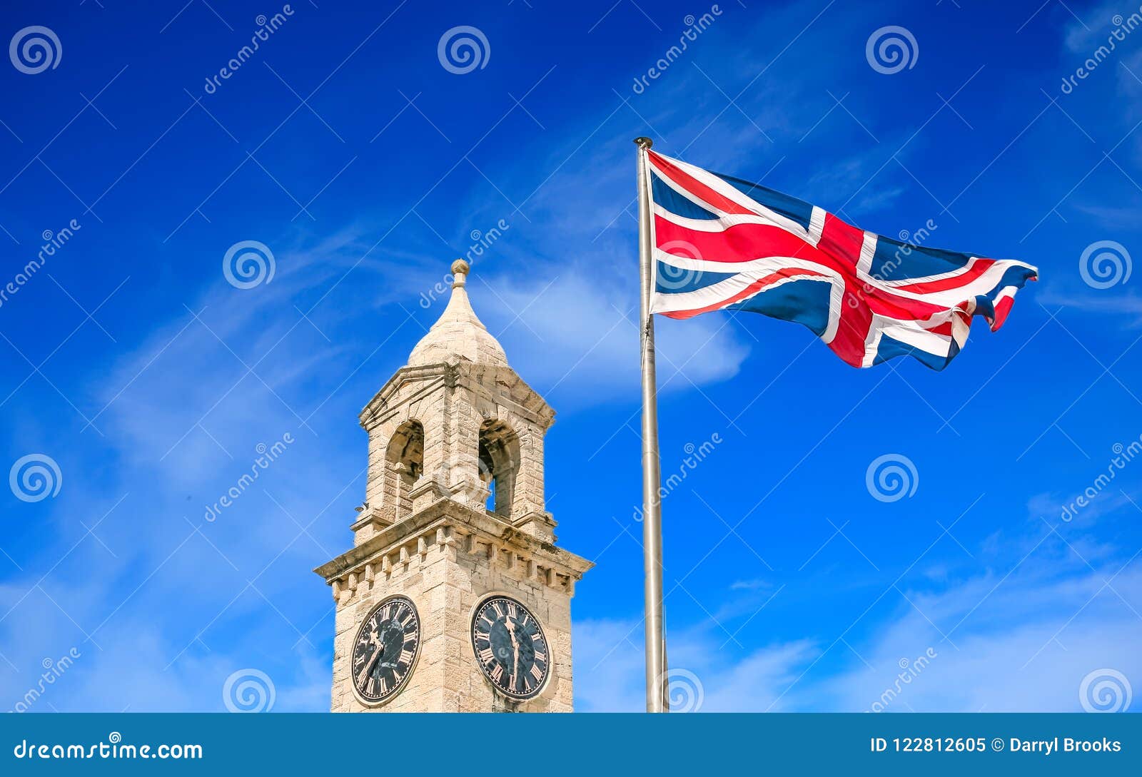 Clock and British Flag stock image. Image of chime, clock - 122812605