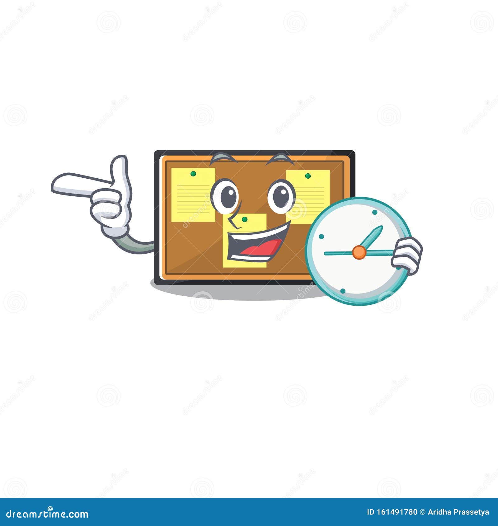 With Clock Bulletin Board Stuck To Wall Character Stock Vector ...