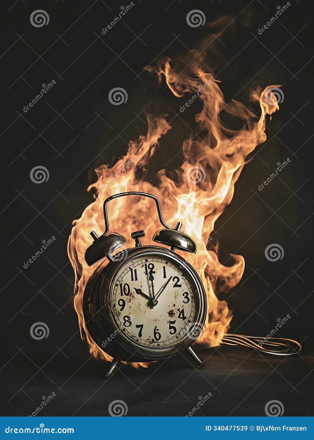 Burning Alarm Clock with Flames. Burn Time Stock Image - Image of ...