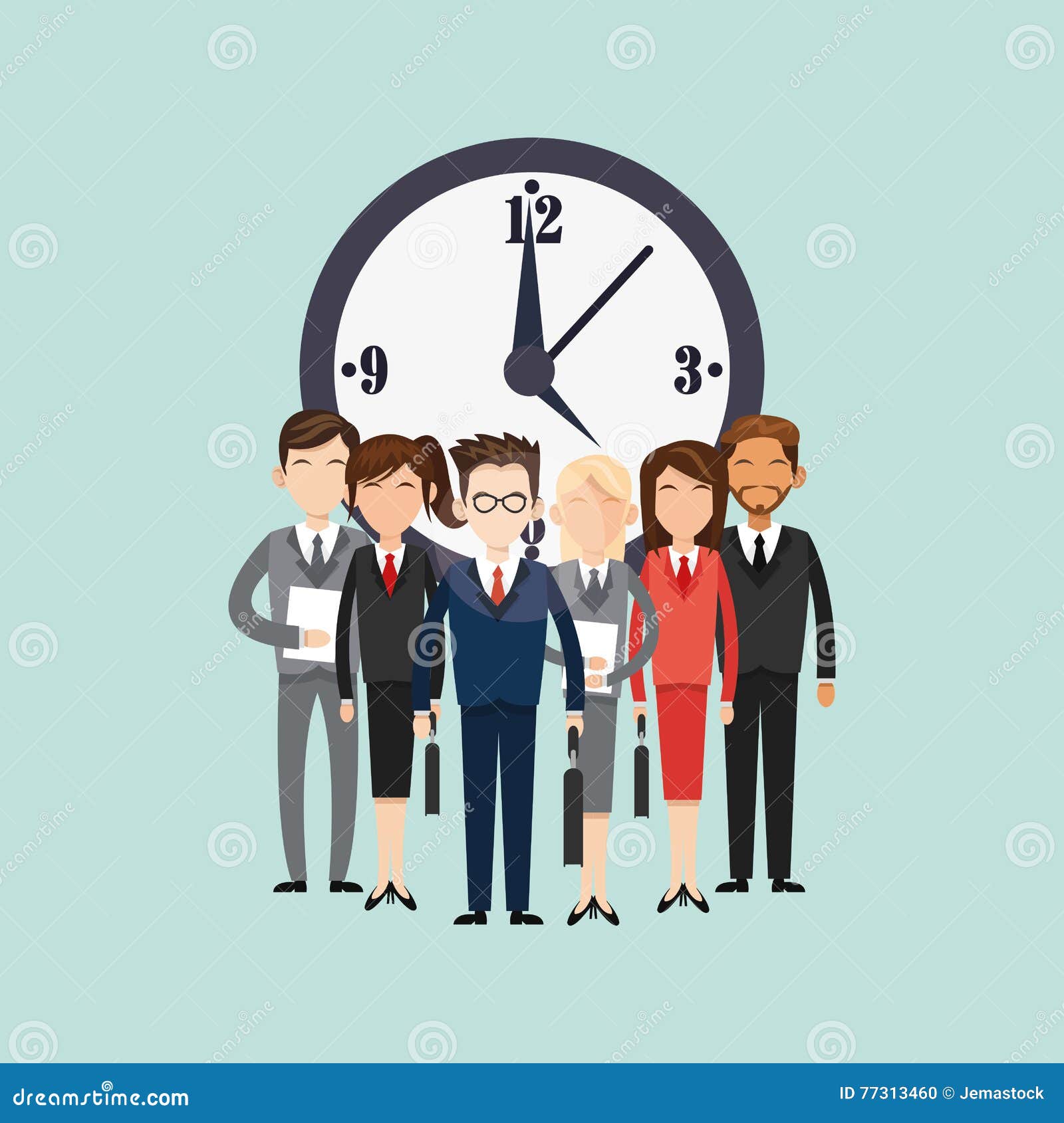 Clock with Business People and Office Related Icons Stock Vector ...
