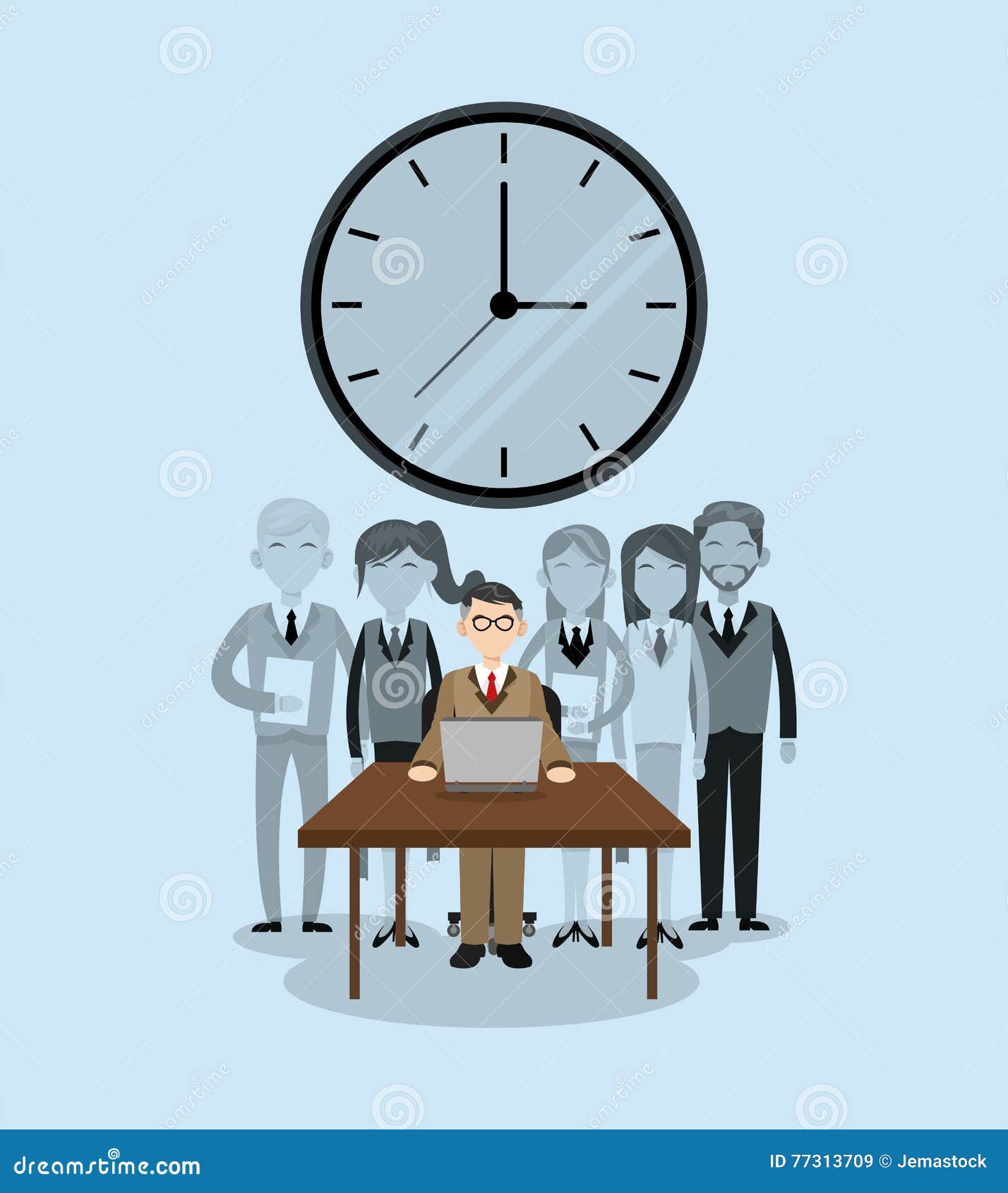 Clock with Business People and Office Related Icons Stock Vector ...