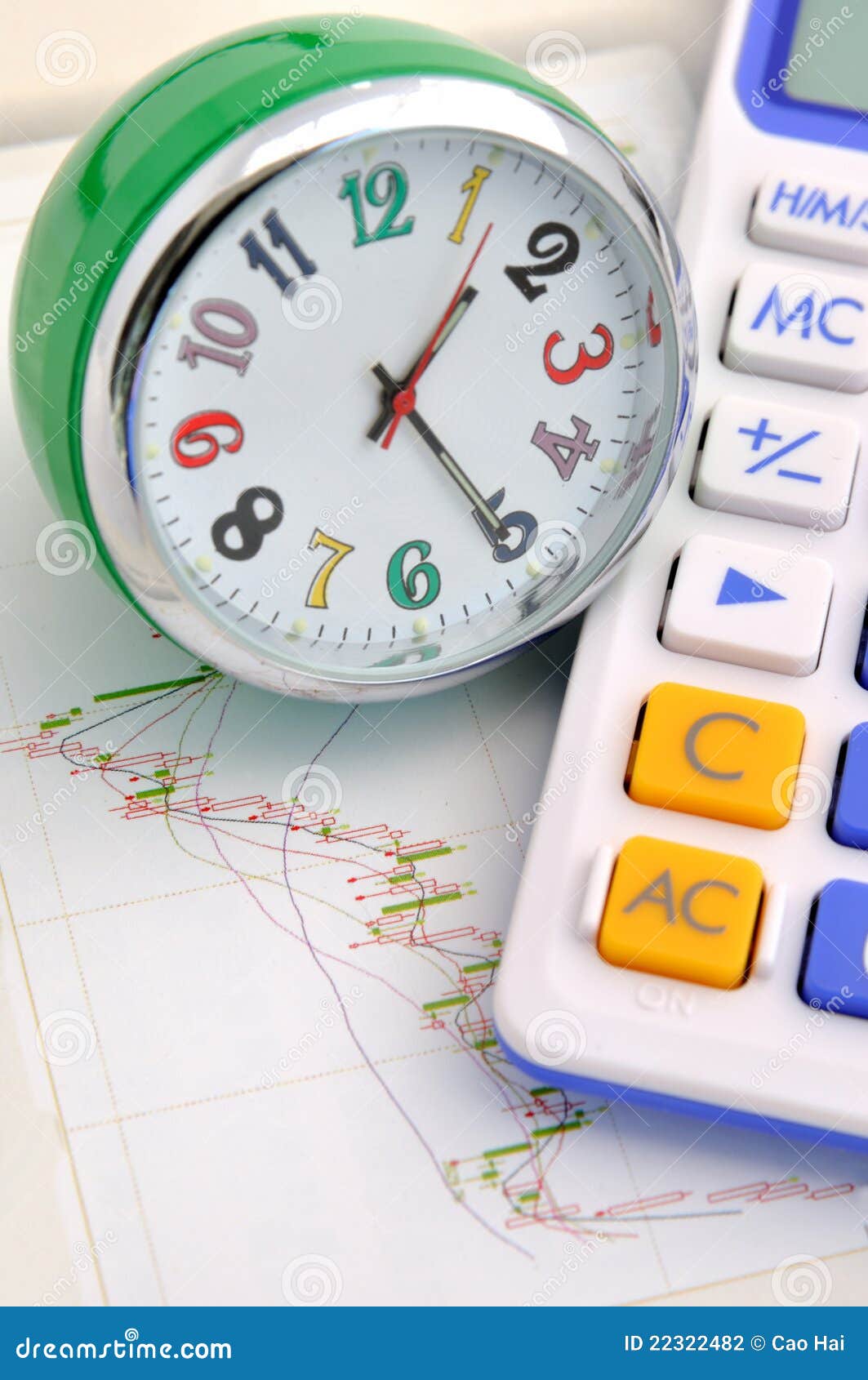 Clock and Calculator on Stock Graph Stock Photo - Image of finance ...