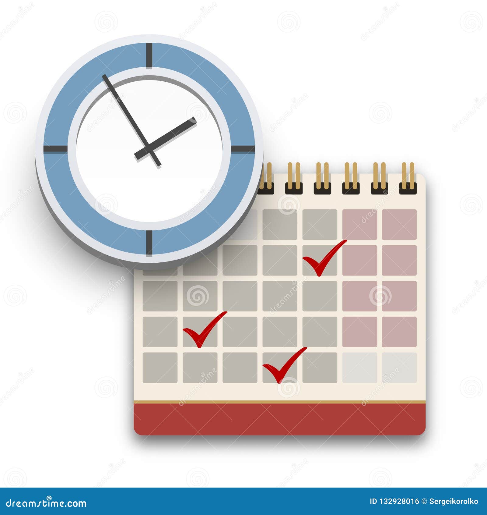 Clock And Calendar With Check Marks Icon. Completed Task, Schedule ...