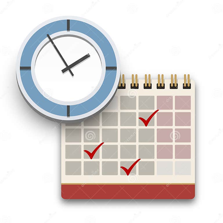 Clock and Calendar with Check Marks Icon. Completed Task, Schedule ...