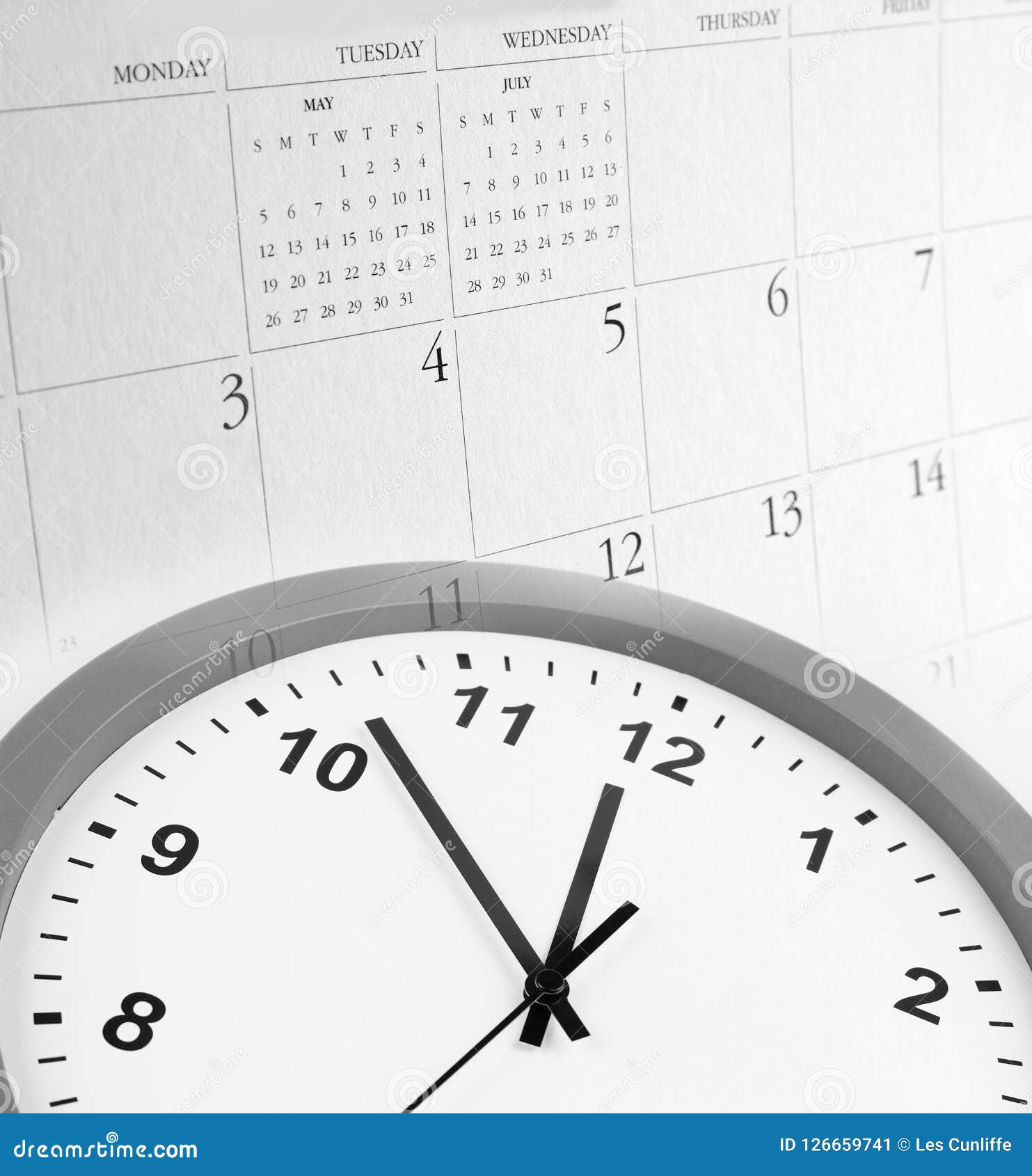 Clock and calendar stock image. Image of page, close - 126659741