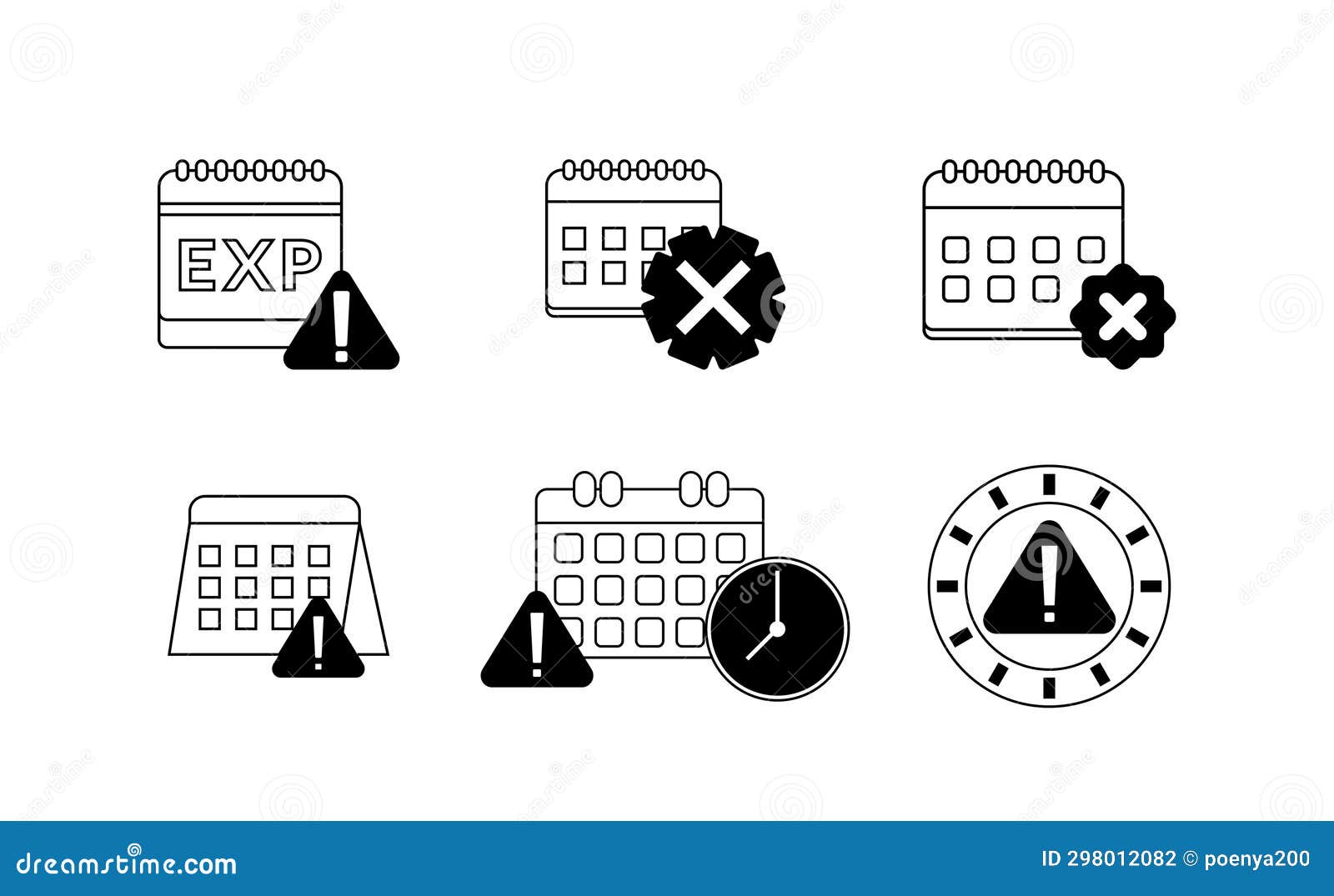 Clock Or Calendar Exclamation Alert Icon Collection Set. Reminder ... Clock Or Calendar Exclamation Alert Icon Collection Set. Reminder ...