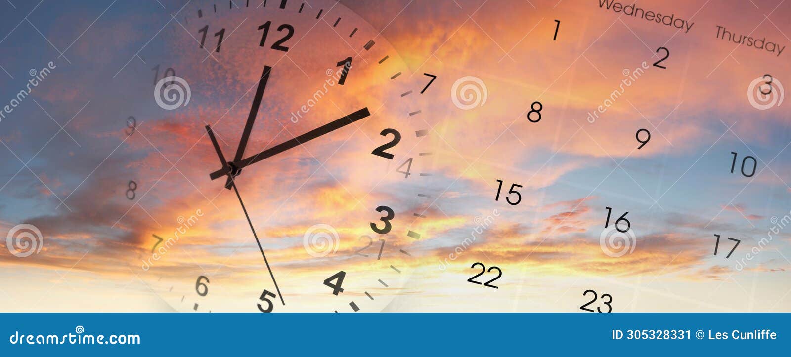 Clock and calendar in sky stock illustration. Illustration of composite ...