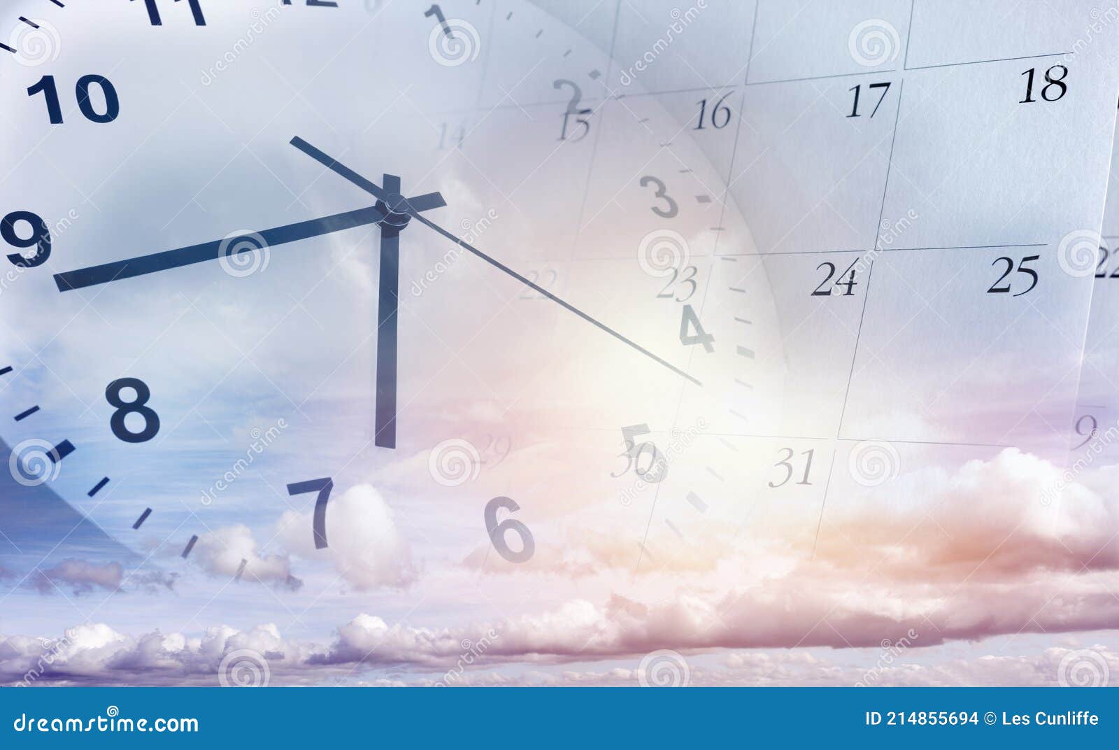 Clock and calendar in sky stock illustration. Illustration of ...
