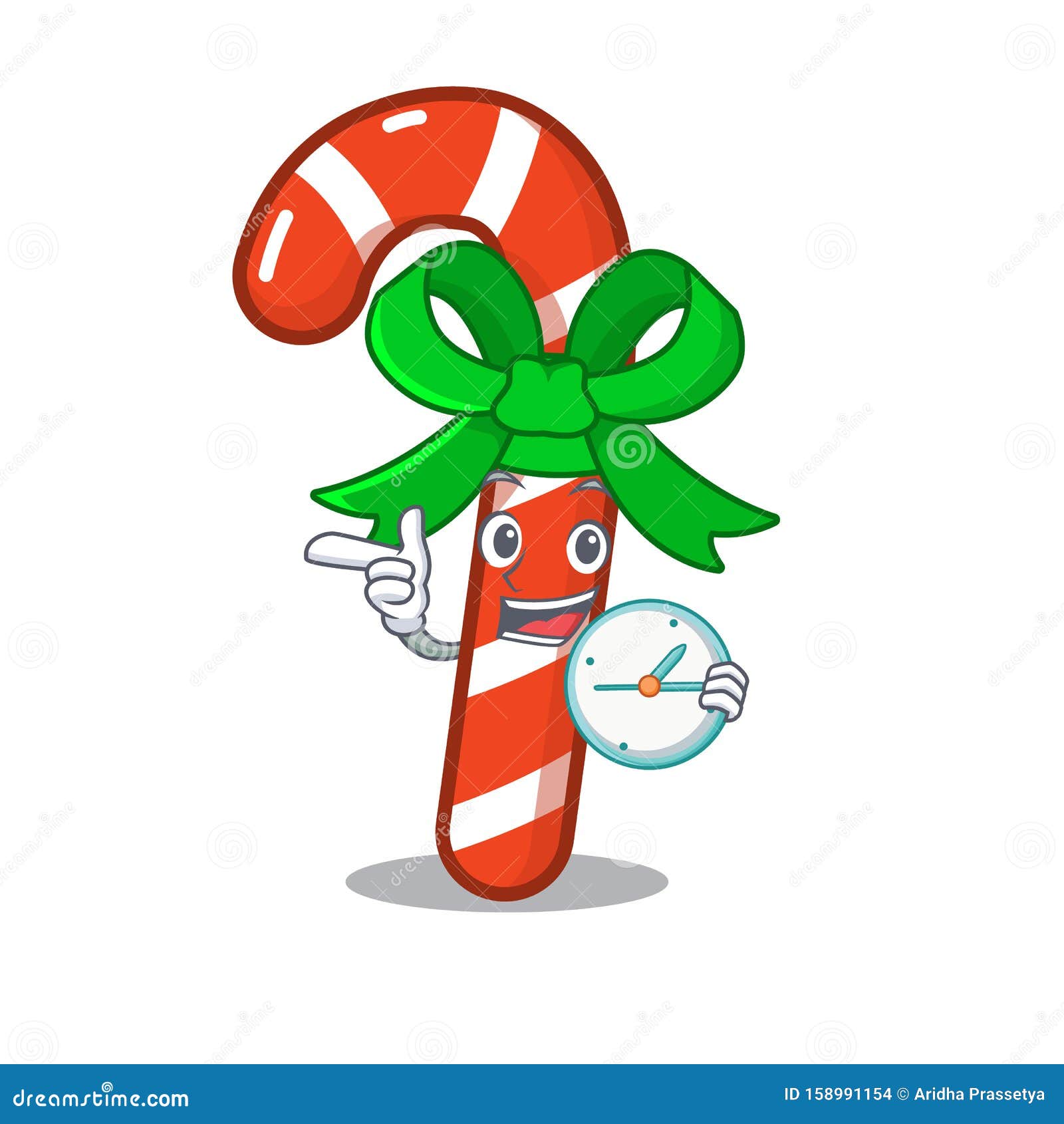With Clock Candy Cane Isolated in the Character Stock Vector ...