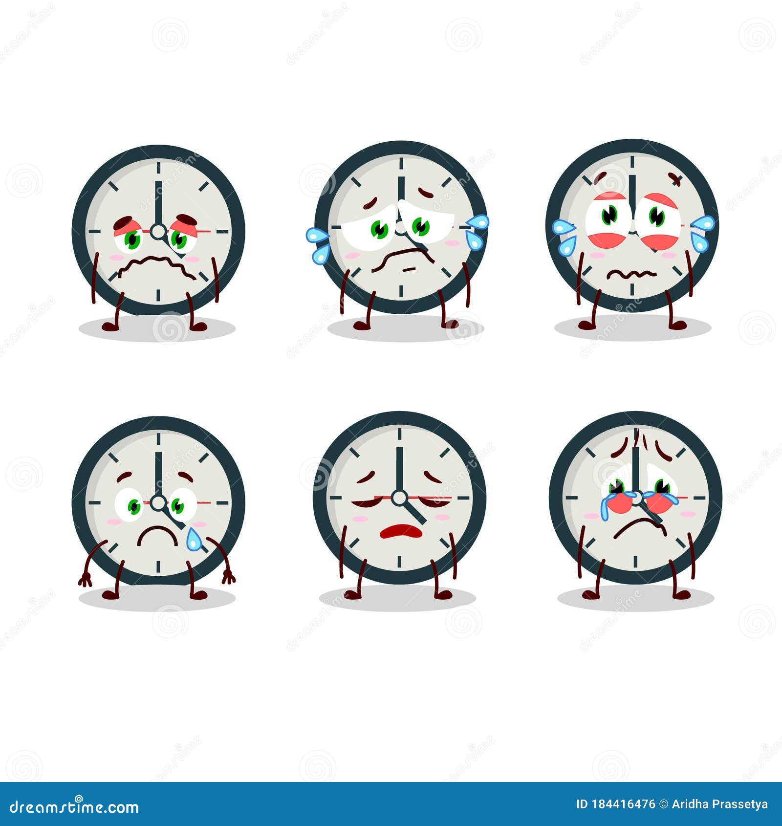 Clock Cartoon in Character with Sad Expression Stock Vector ...