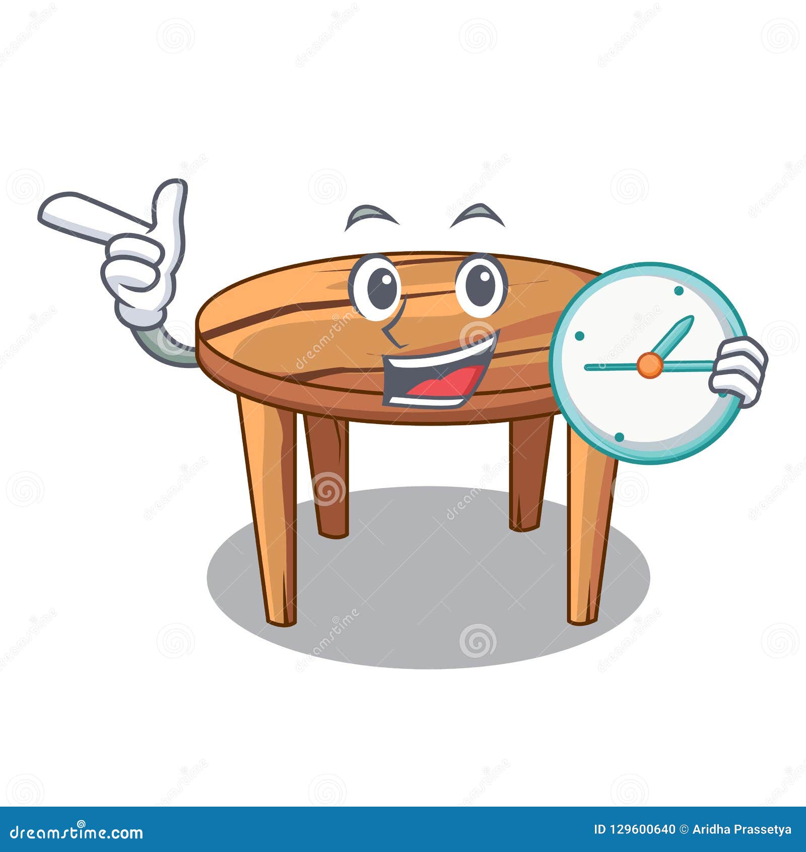 With Clock Cartoon Round Wooden Table in Cafe Stock Vector ...
