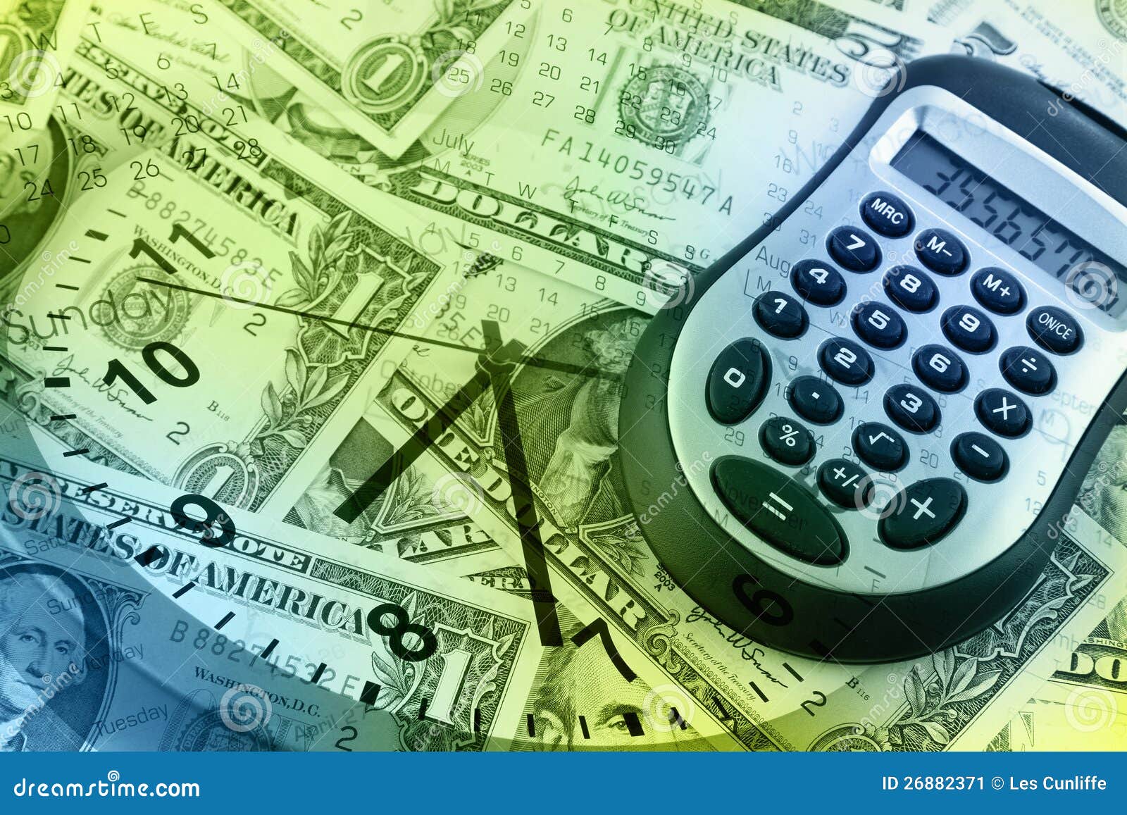 Clock and cash stock image. Image of dollar, income, calculator - 26882371