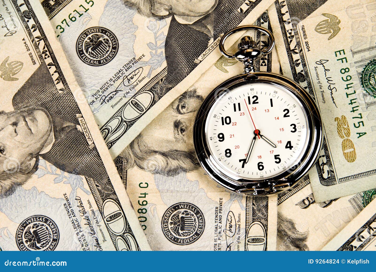 Clock on Cash stock photo. Image of twenty, paper, horizontal - 9264824