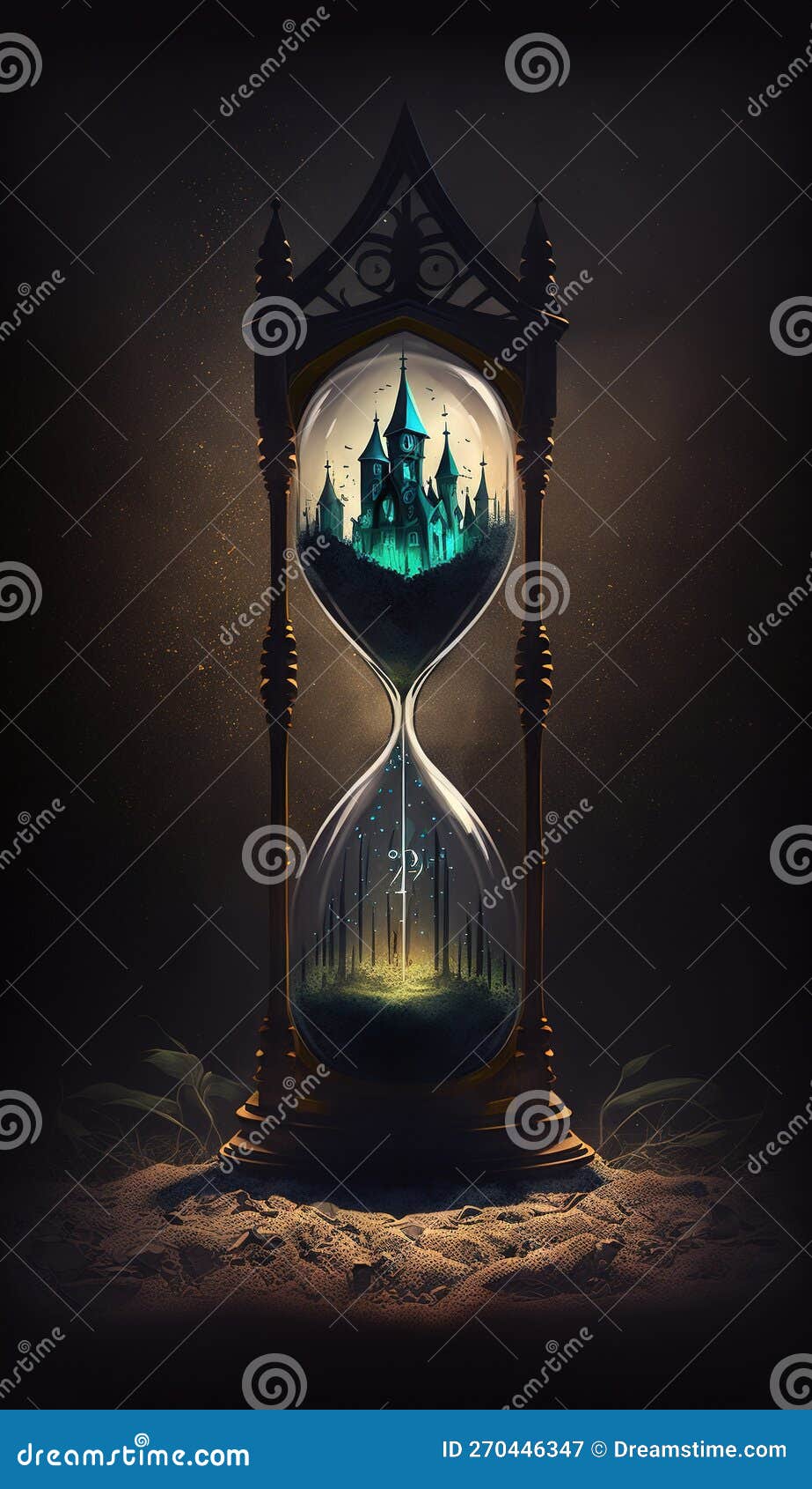 A Clock with a Castle Inside of it on a Table. Stock Illustration ...