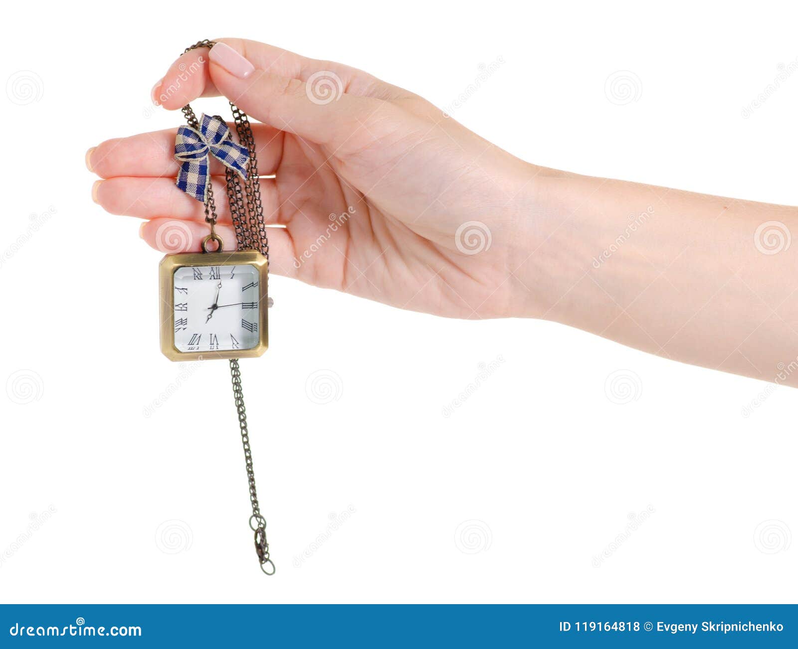 Clock on chain in hand stock photo. Image of concept - 119164818