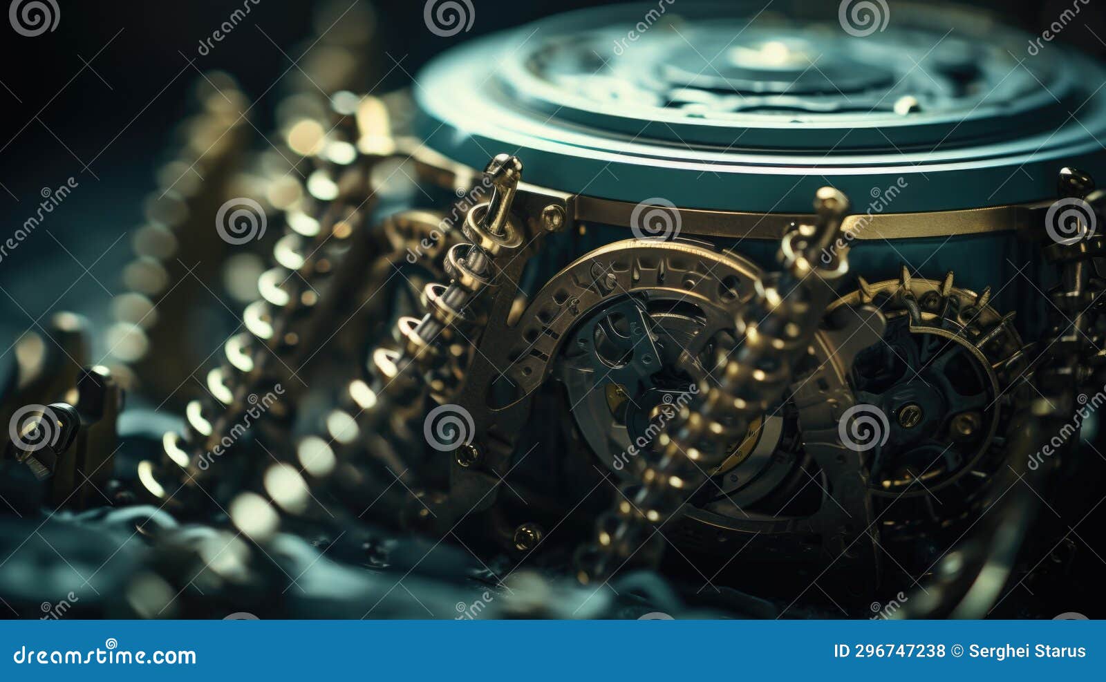 A Clock with Chains and Gears on it, AI Stock Photo - Image of working ...