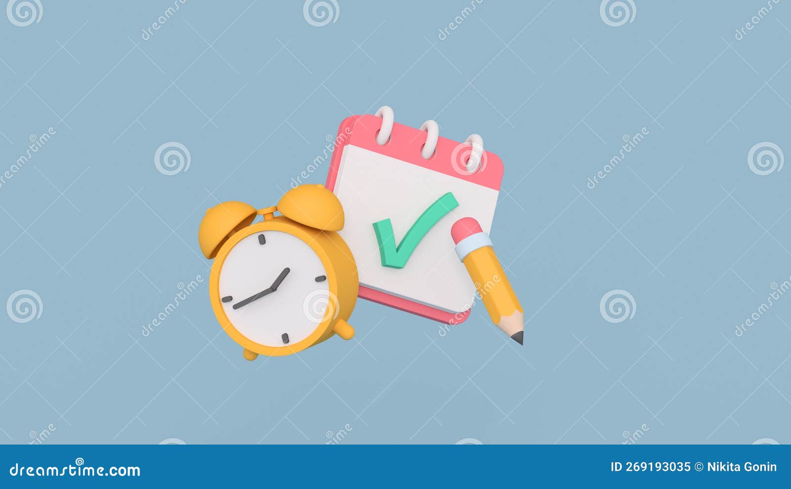 Clock and Check List Minimal Cartoony 3D Render Illustration Stock ... Clock and Check List Minimal Cartoony 3D Render Illustration Stock ...
