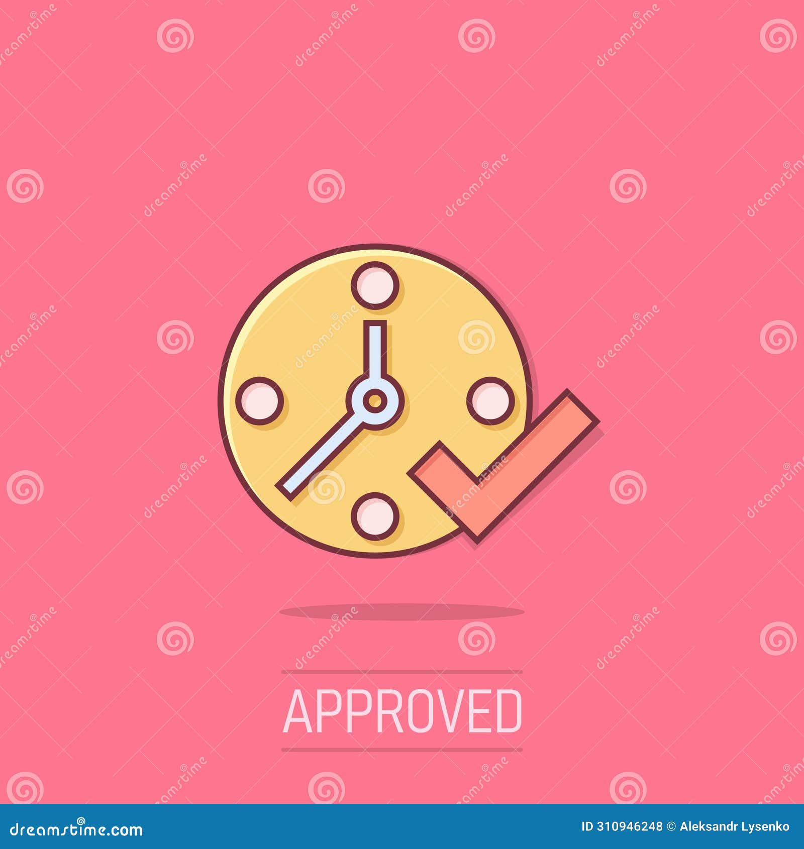Clock Check Mark Icon in Comic Style. Timer Approval Cartoon Vector ...