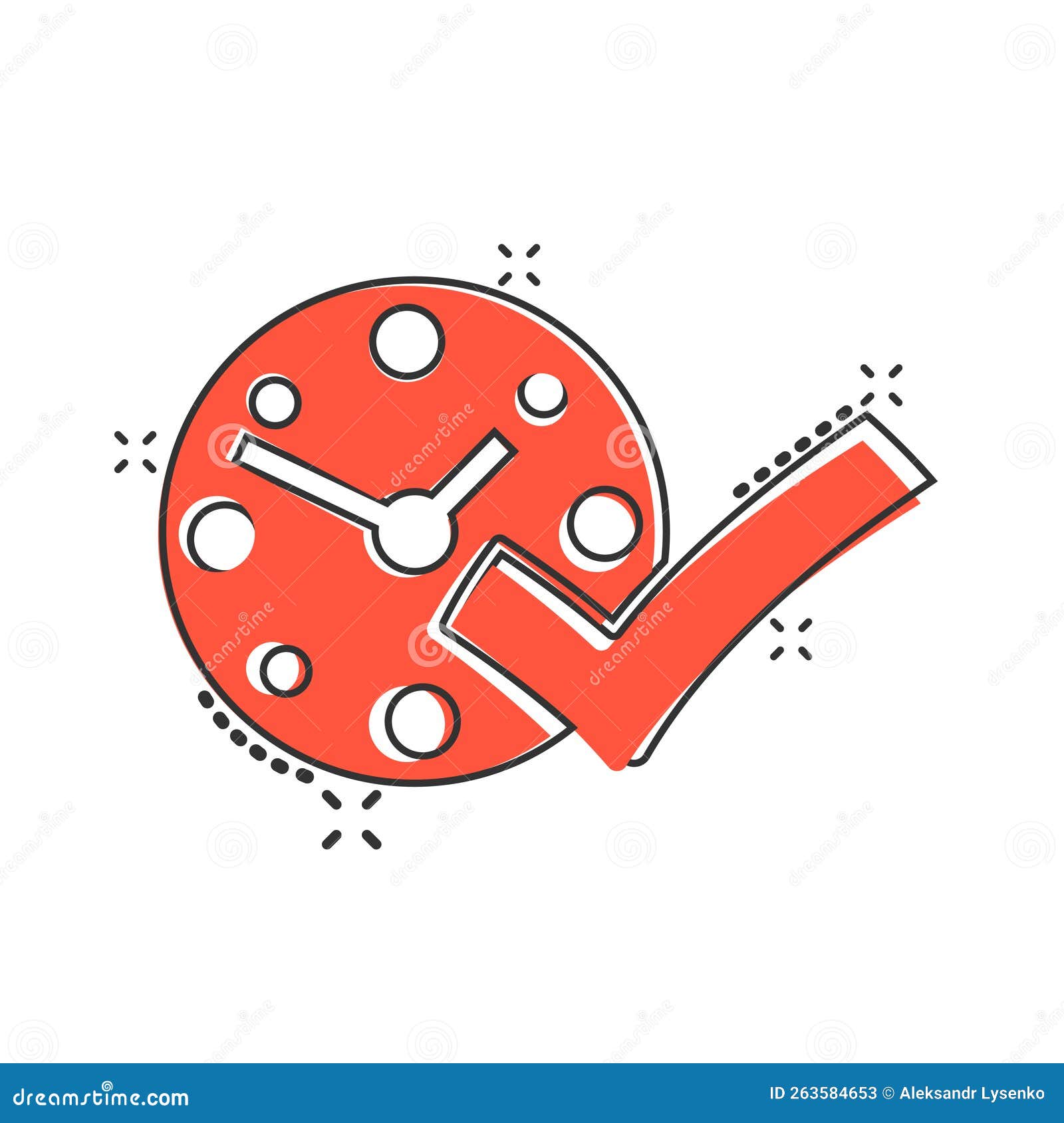 Clock Check Mark Icon in Comic Style. Timer Approval Cartoon Vector ...