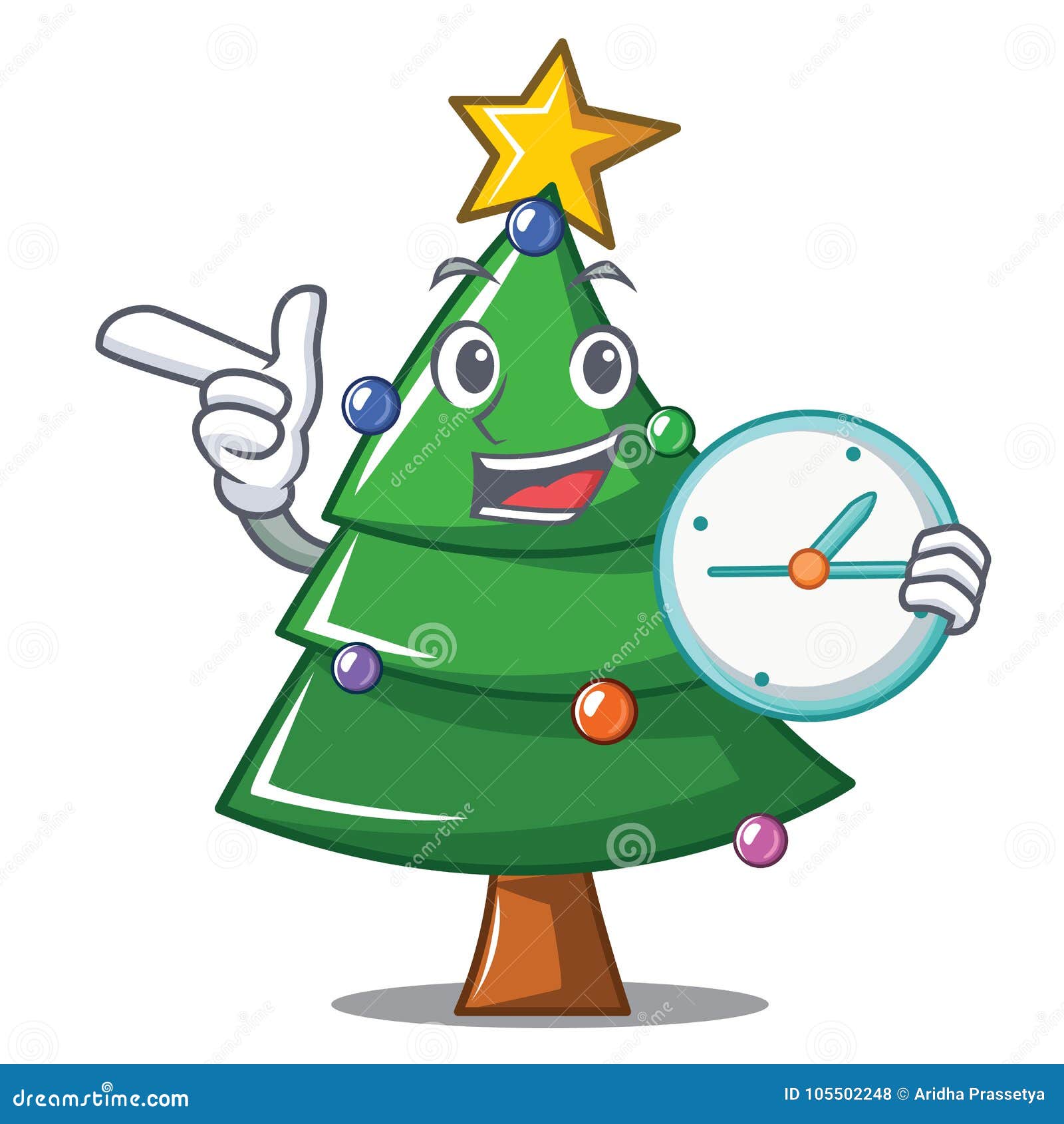 With Clock Christmas Tree Character Cartoon Stock Vector - Illustration ...