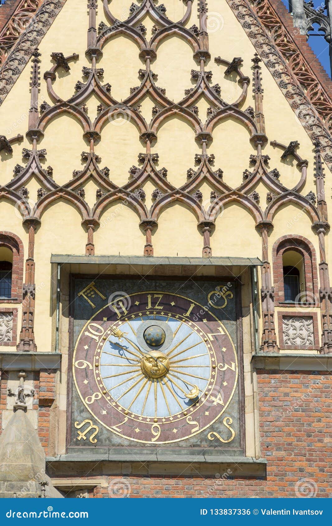 Clock on the City Hall of Wroclaw, Poland Editorial Photo - Image of ...