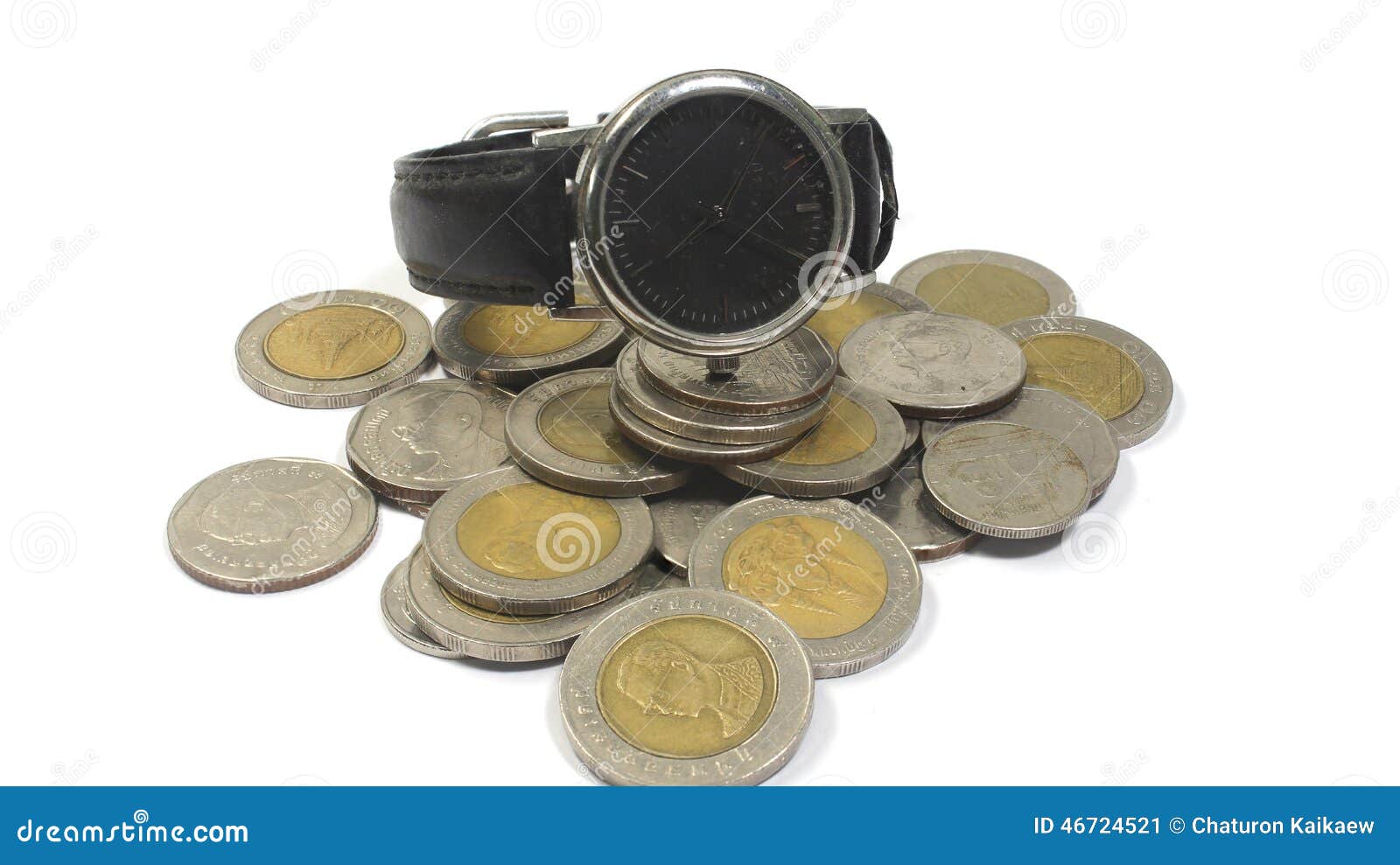 Clock and Coin stock image. Image of coin, 10bath, isolated - 46724521