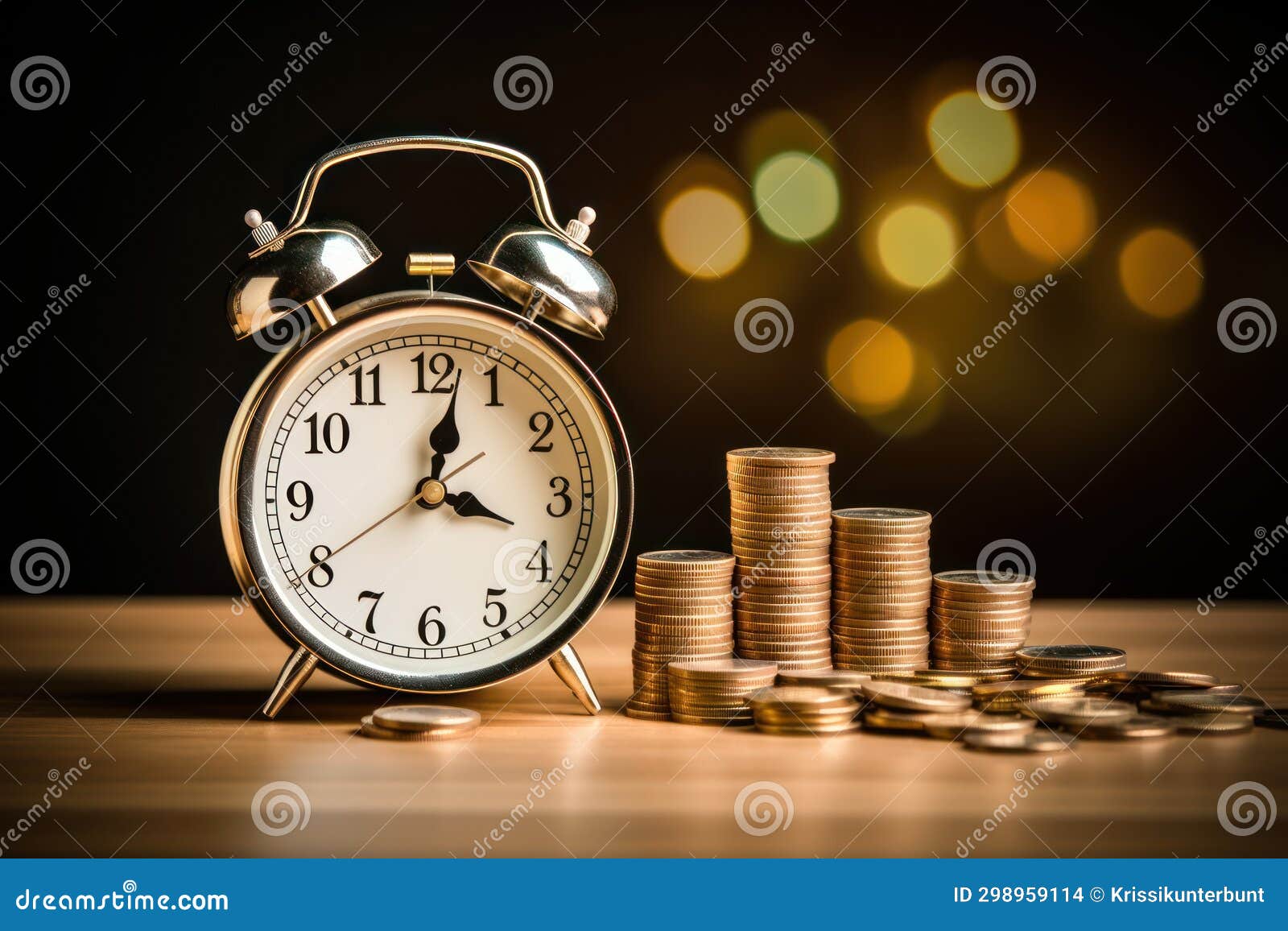 Clock and Coins Time Vs Money AI Generated Stock Illustration ...