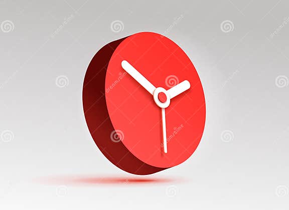 Round Clock Icon in 3d Flat Style, Red Cylinder Timer on Gray ...