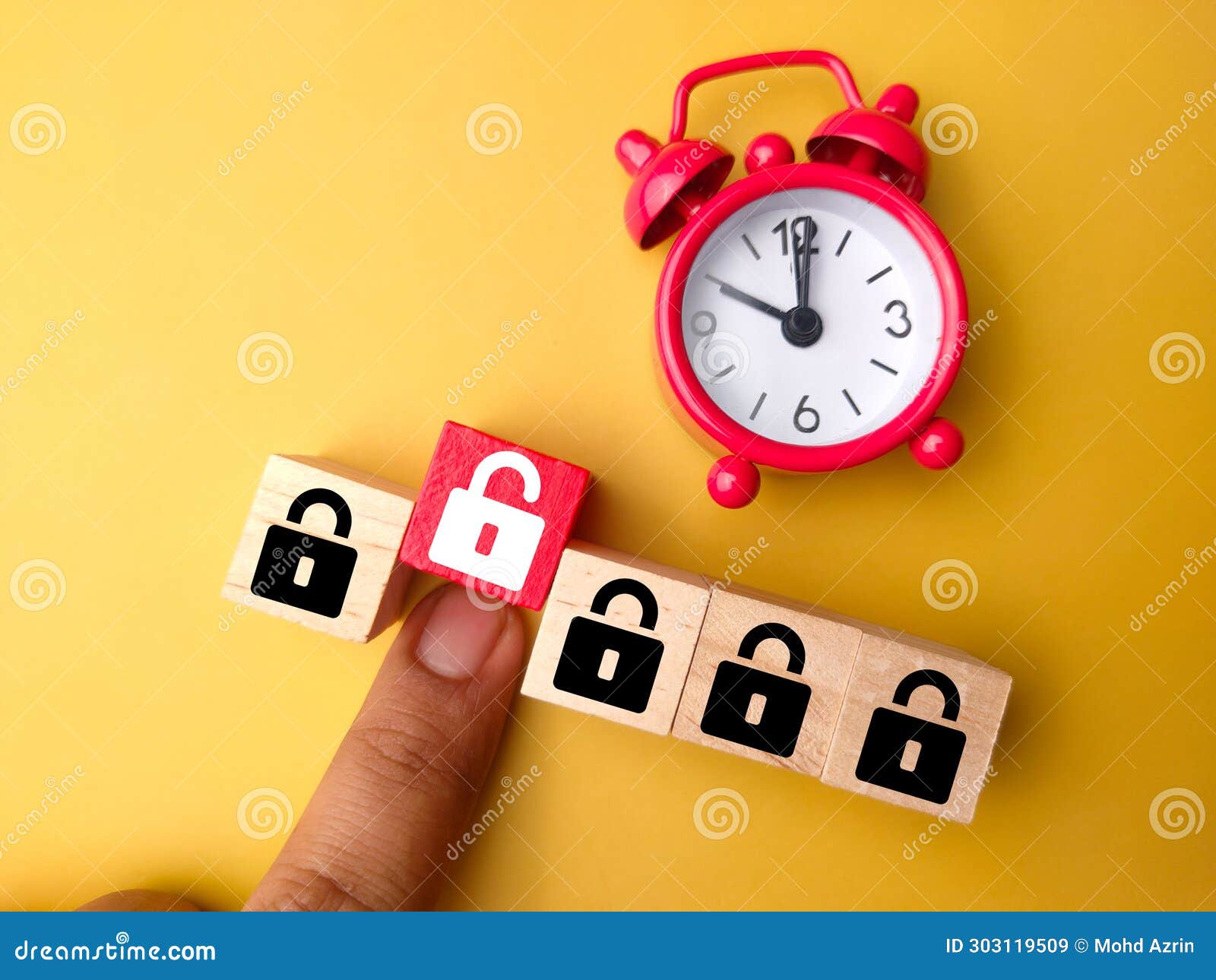 Clock and Colored Cubes with Open Lock Icons Stock Image - Image of ...