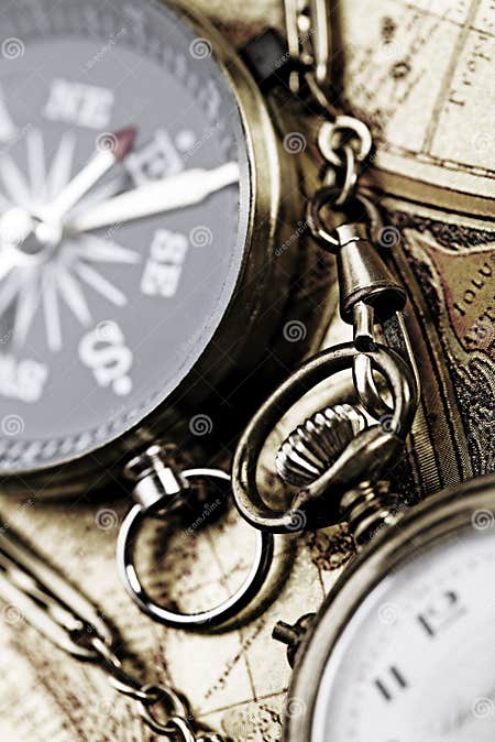Clock and Compass stock photo. Image of communications - 6885676