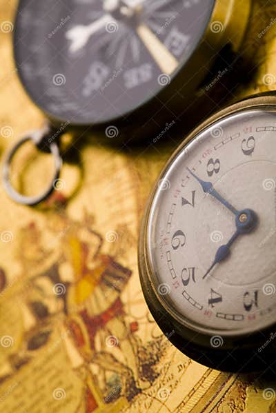 Clock and Compass stock image. Image of country, concepts - 6885717