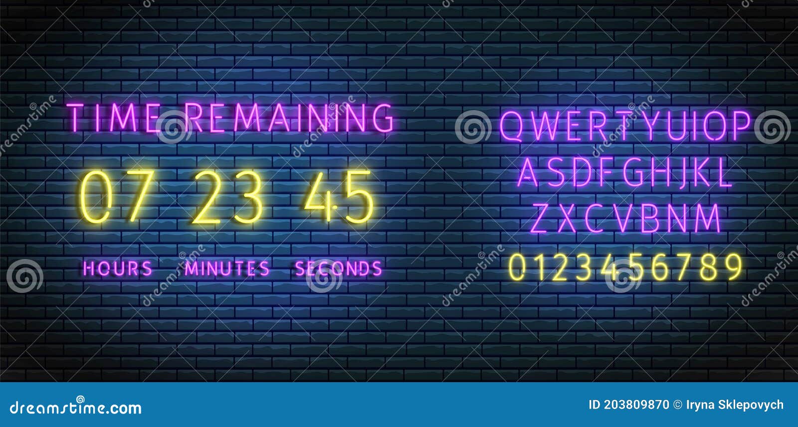 Clock Counter Timer with Neon Font. Illuminated Countdown. Vector ...